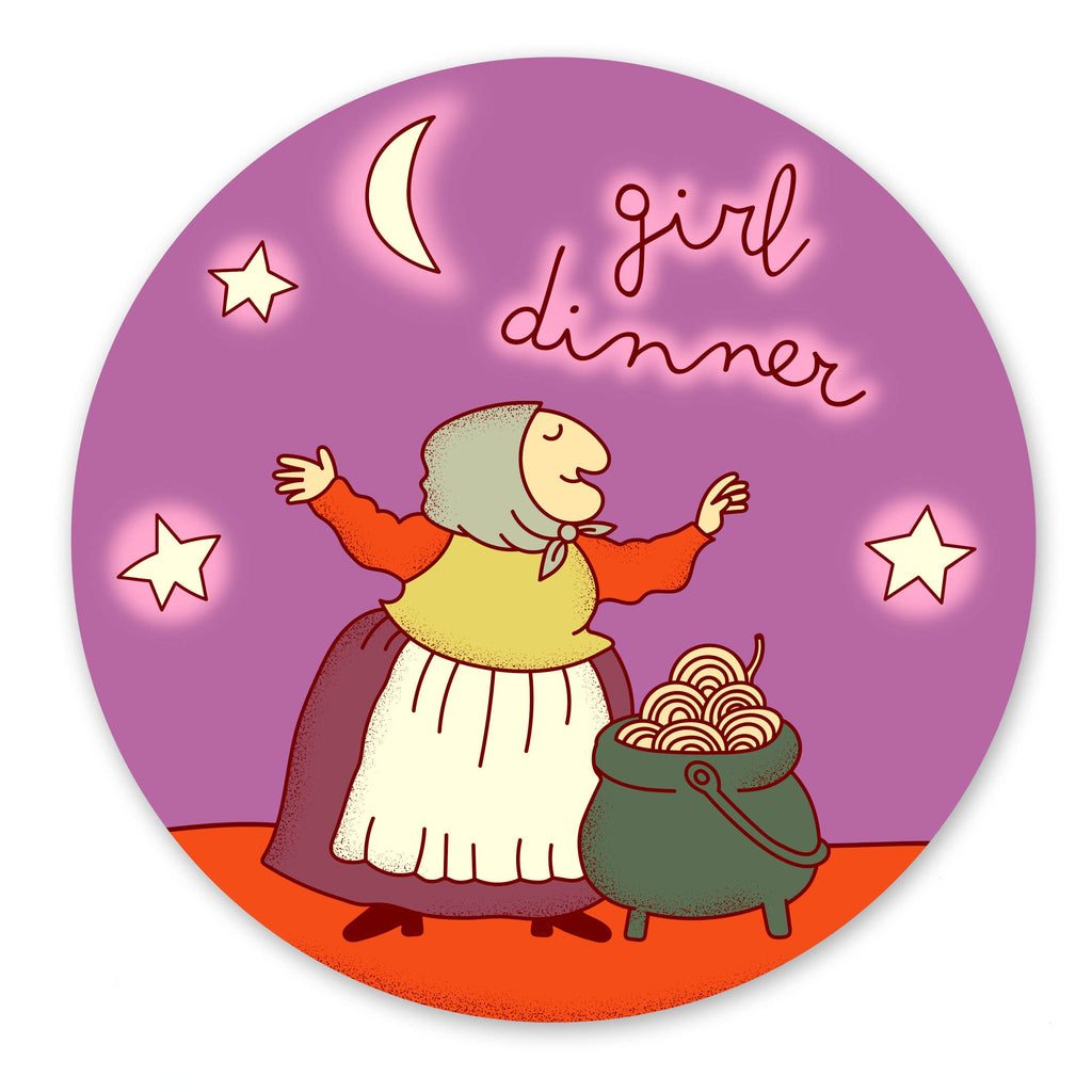 Girl Dinner Grandma Witch Spaghetti Circle Vinyl Sticker – Dear Ollie